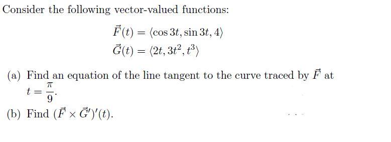 Solved Consider the following vector-valued functions: F(t) | Chegg.com