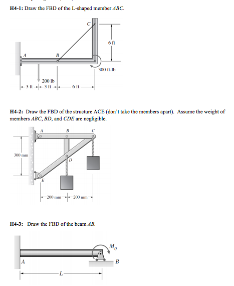 Solved H4-1: Draw the FBD of the L-shaped member ABC 6 ft | Chegg.com