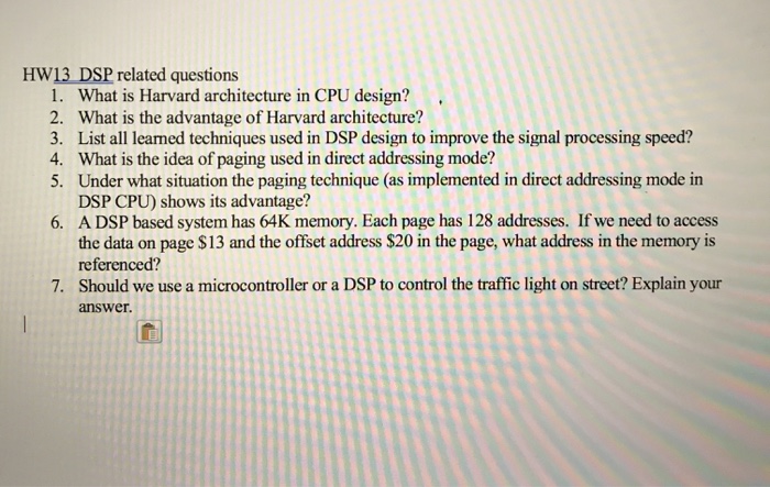 Solved HW13 DSP related questions 1. What is Harvard | Chegg.com