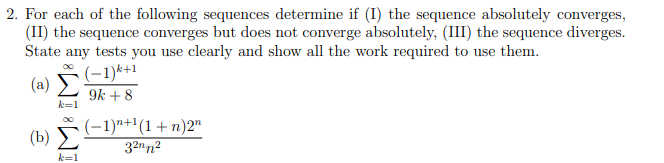 Solved 2. For each of the following sequences determine if | Chegg.com