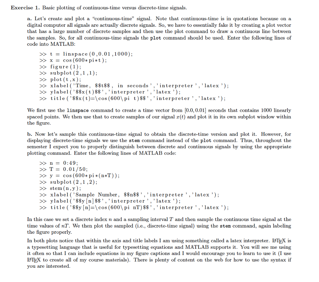 Solved Exercise 1. Basic plotting of continuous-time versus | Chegg.com