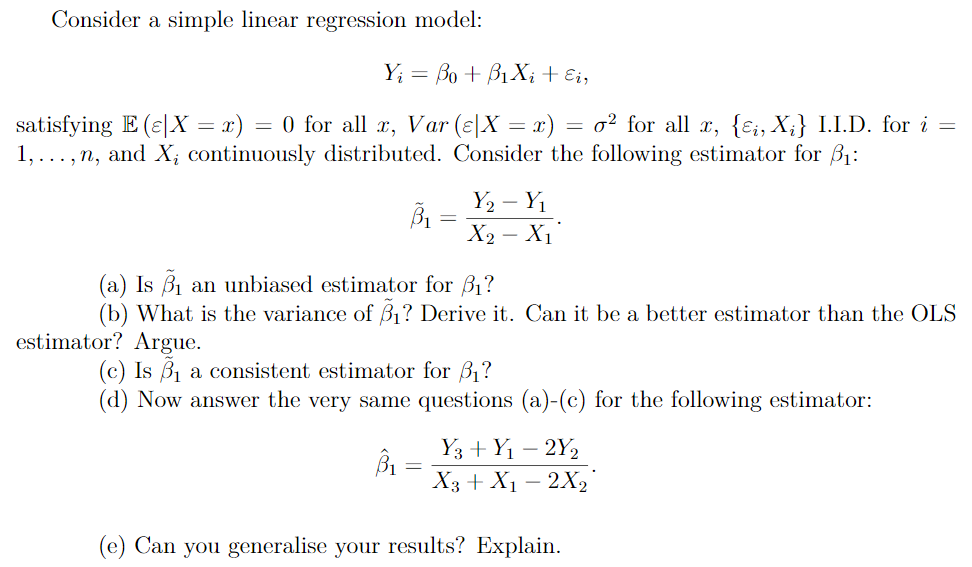 Solved Consider a simple linear regression model: Y; = Bo + | Chegg.com