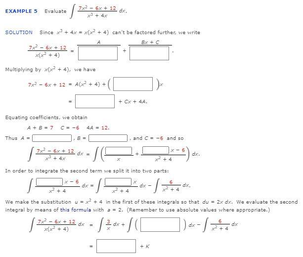 Solved EXAMPLE 5 Evaluate 7x2 - 6x + 12 3 + 4x dx. SOLUTION | Chegg.com