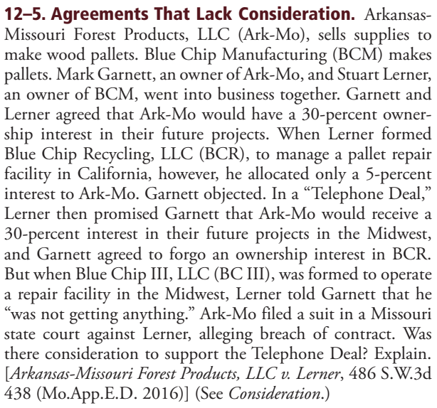 Solved 12–5. Agreements That Lack Consideration. Arkansas- | Chegg.com
