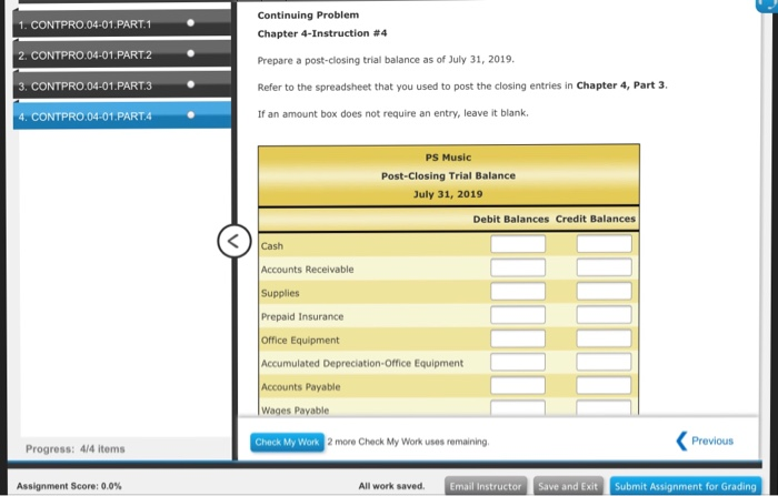 Continuing Problem Chapter 4-Instruction #4 Prepare a | Chegg.com