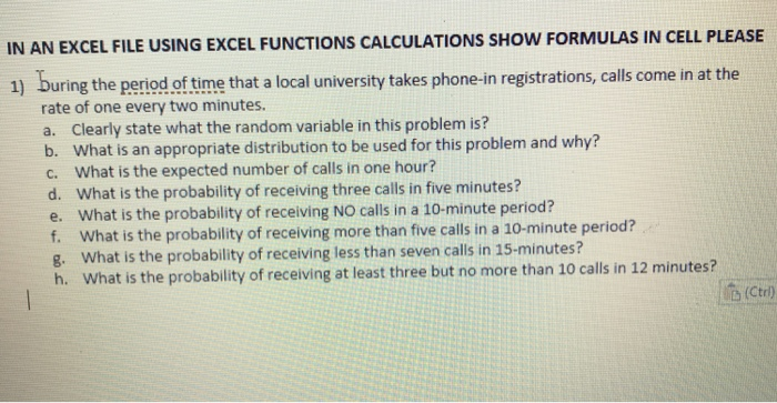 Solved IN AN EXCEL FILE USING EXCEL FUNCTIONS CALCULATIONS | Chegg.com