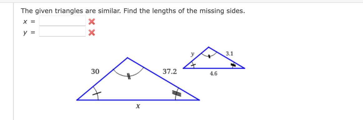 Solved The given triangles are similar. Find the lengths of | Chegg.com
