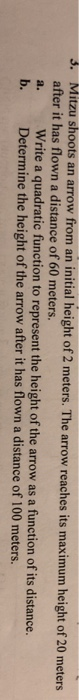 Solved . Mitzu shoots n arrow from an initial height of 2 | Chegg.com