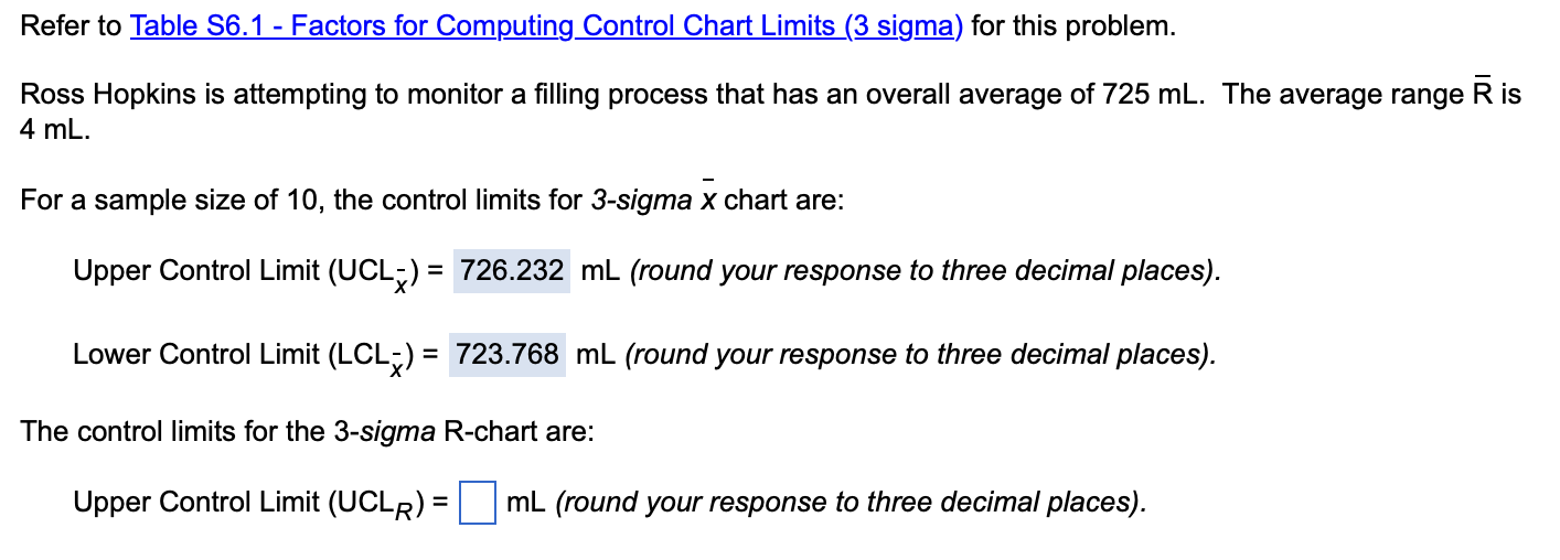 Solved What are the upper control limits and the lower | Chegg.com