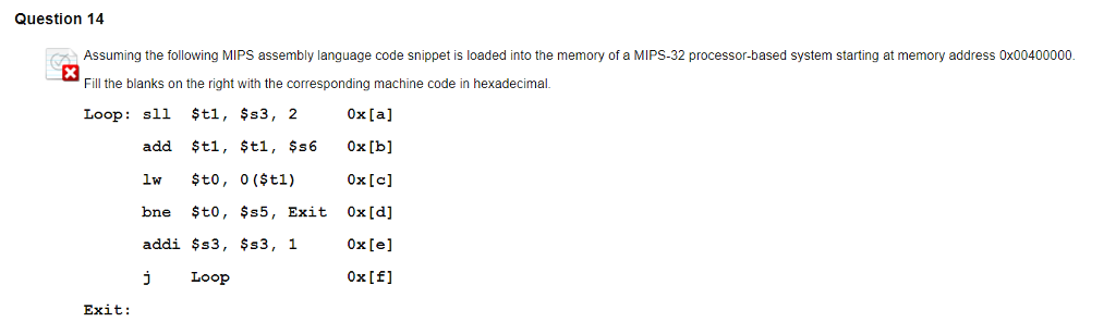 Question 14 Assuming the following MIPS assembly | Chegg.com