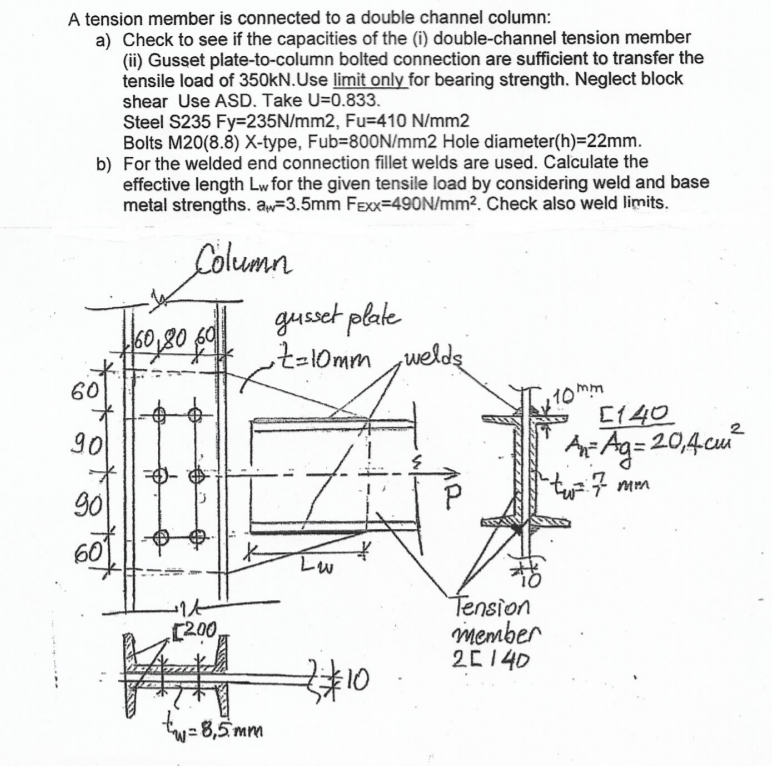 A tension member is connected to a double channel | Chegg.com
