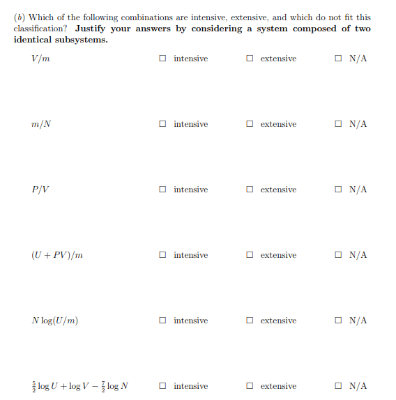 Solved Which of the following combinations are intensive, | Chegg.com