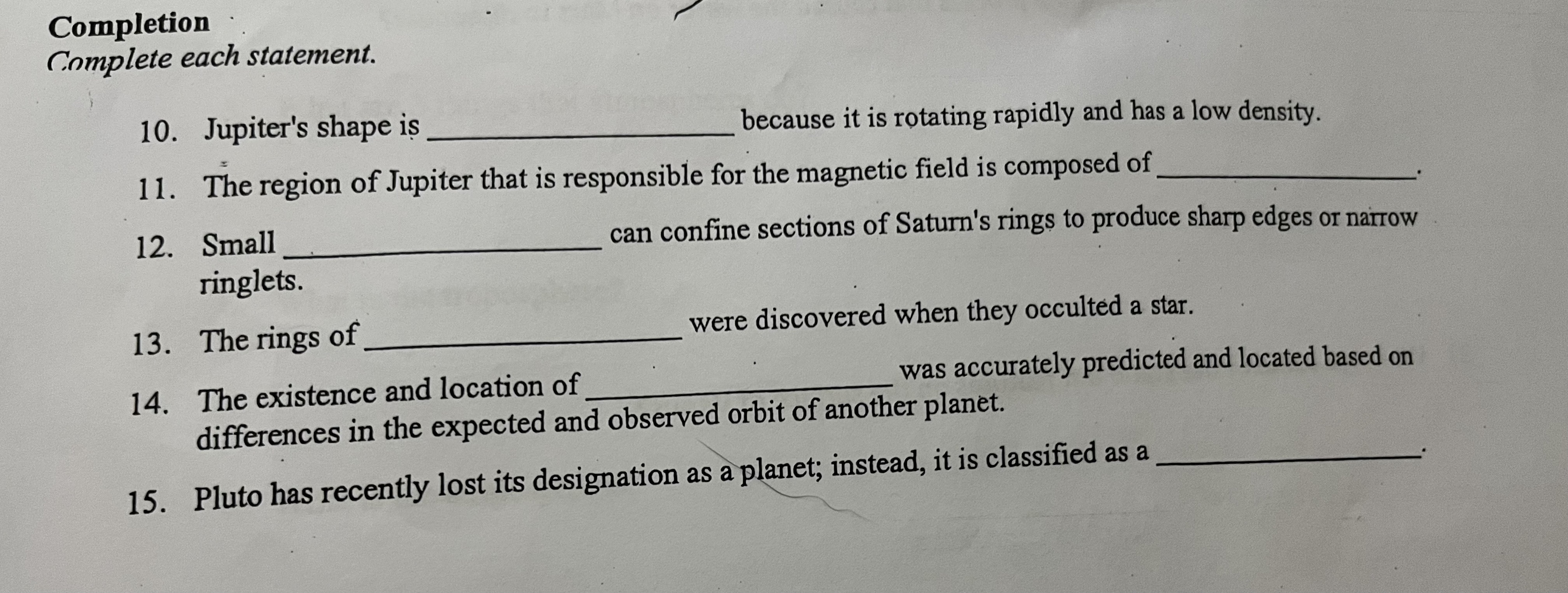 Solved Completion Complete each statement. 10. Jupiter's | Chegg.com