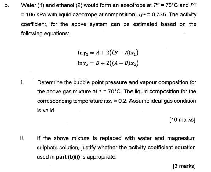 Solved Water (1) and ethanol (2) would form an azeotrope at | Chegg.com