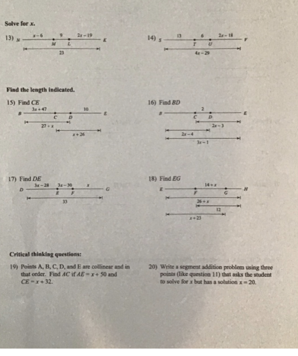 Solved Solve for x. 13) 14) Find the length indicated. 15) | Chegg.com