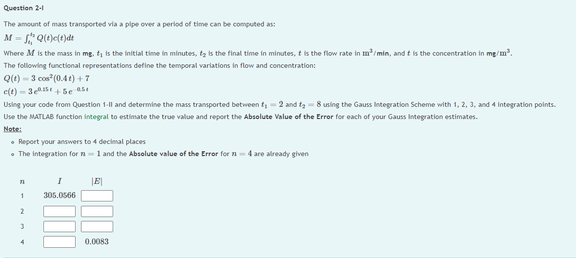 Solved Question 2-1 The amount of mass transported via a | Chegg.com
