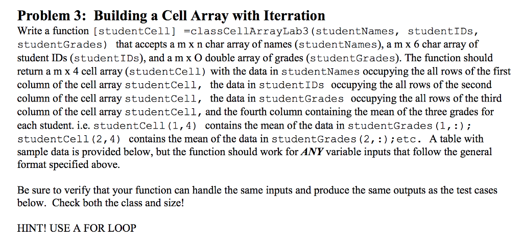 Solved Problem 3: Building a Cell Array with Iterration | Chegg.com