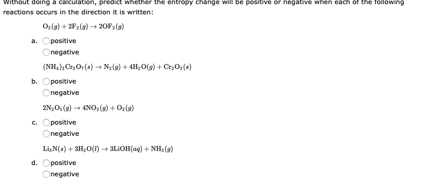 Solved Without doing a calculation, predict whether the | Chegg.com
