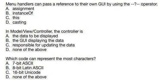 Solved Menu handlers can pass a reference to their own GUI | Chegg.com