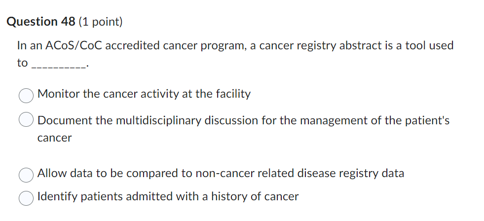 Solved Question 48 (1 point) In an ACOS/CoC accredited | Chegg.com