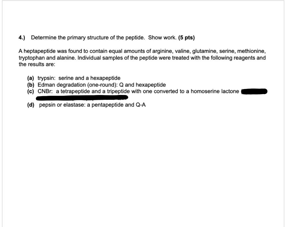 Solved 4.) Determine the primary structure of the peptide. | Chegg.com