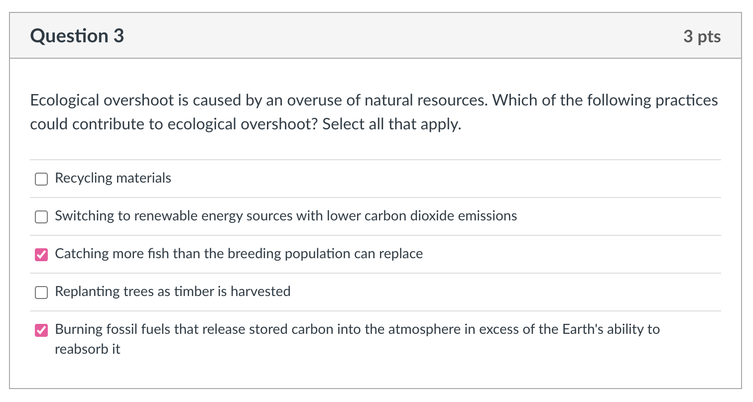 Solved Ecological overshoot is caused by an overuse of | Chegg.com