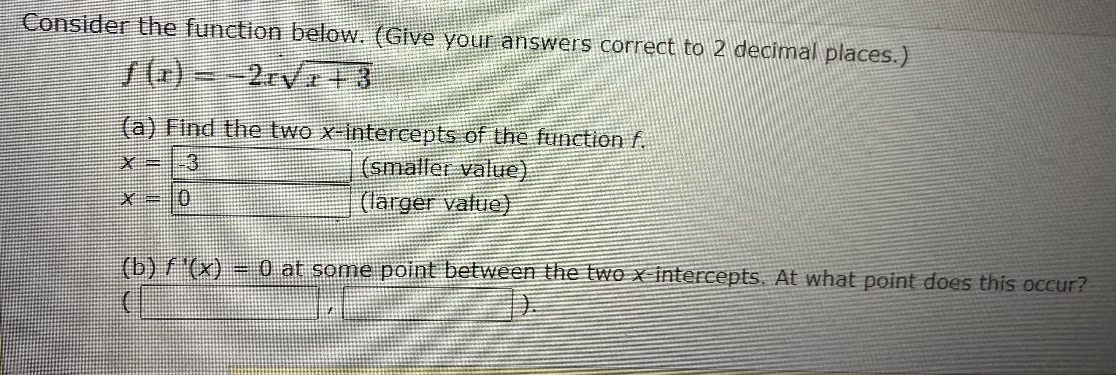 Solved Consider the function below. (Give your answers | Chegg.com