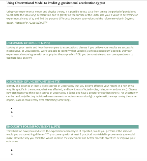 Solved Using Observational Model to Predict g gravitational | Chegg.com