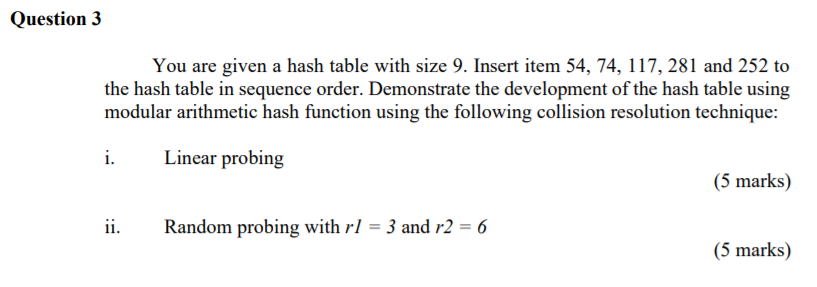 Solved Question 3 You are given a hash table with size 9. | Chegg.com