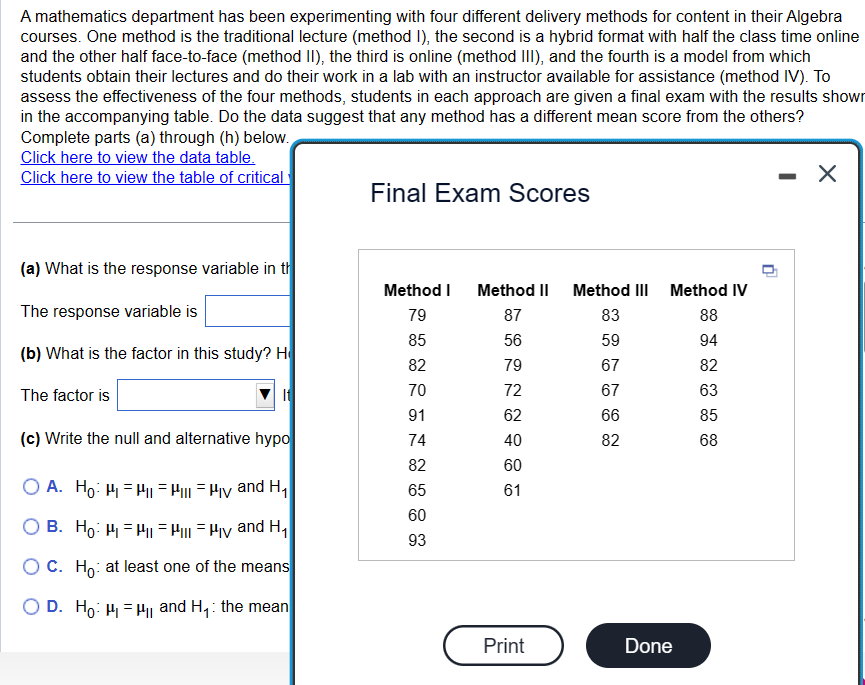 Solved A mathematics department has been experimenting with | Chegg.com