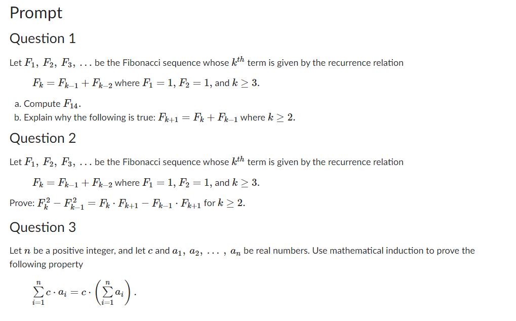 Solved Prompt Question 1 Let F1, F2, F3, ... be the | Chegg.com
