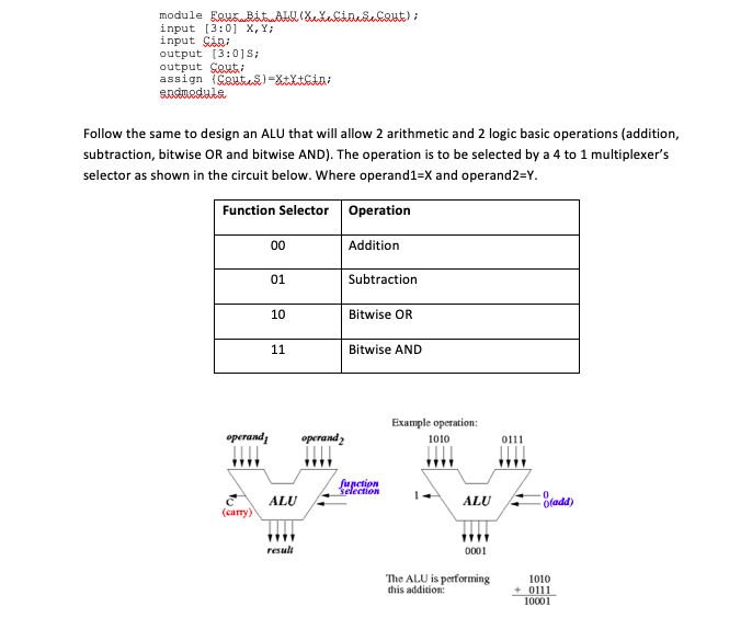 Solved write a verilog code to design an ALU that will allow | Chegg.com