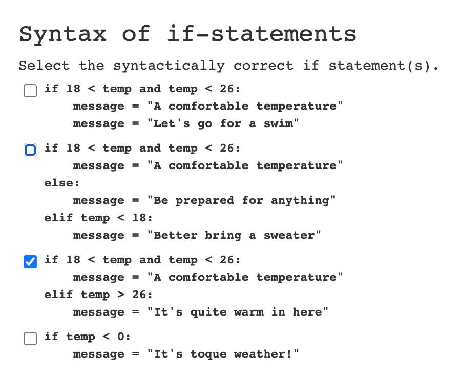 Solved Syntax of if-statements Select the syntactically | Chegg.com