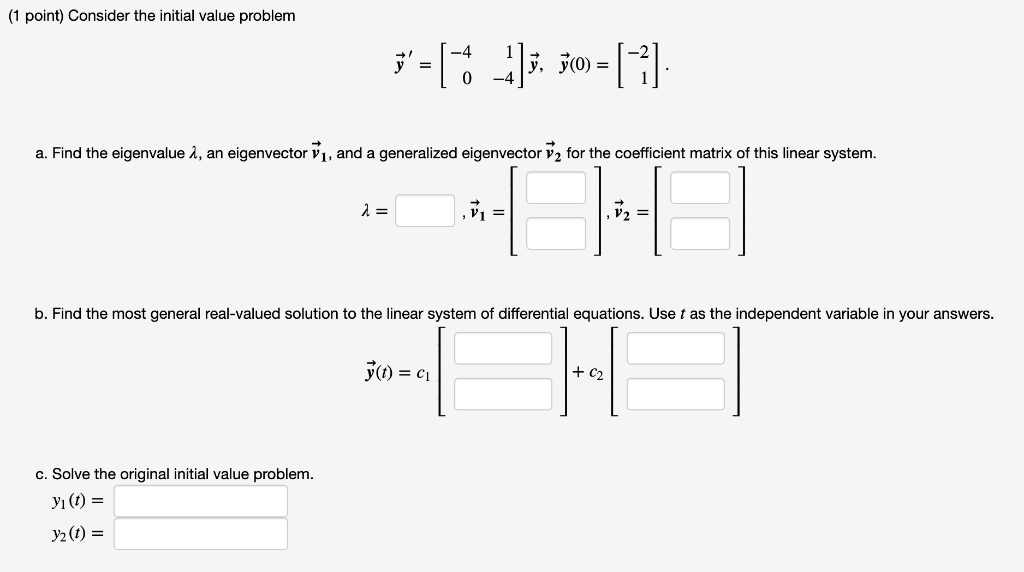 Solved (1 point) Consider the initial value problem 3*=[• | Chegg.com