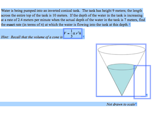 Solved Water is being pumped into an inverted conical tank. | Chegg.com
