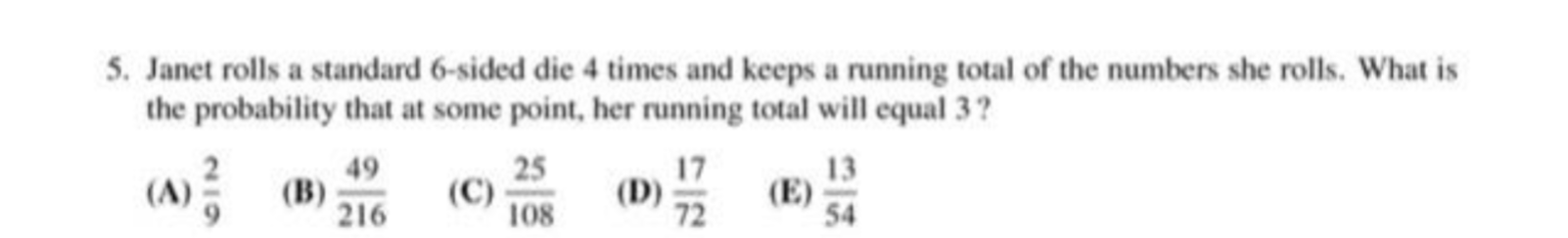 Solved Janet rolls a standard 6 -sided die 4 ﻿times and | Chegg.com