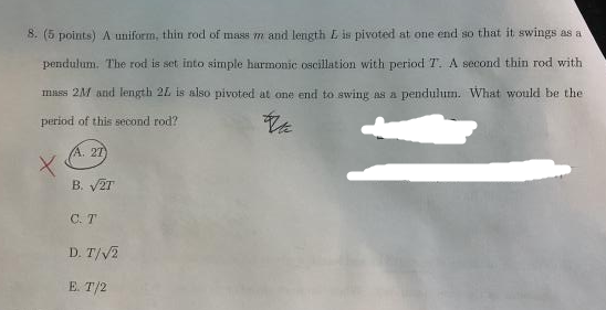 Solved 8. ( 5 points) \\( \\Lambda \\) uniform, thin rod of | Chegg.com