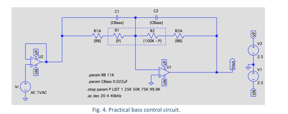 Fig. 4. Practical bass control circuit. | Chegg.com