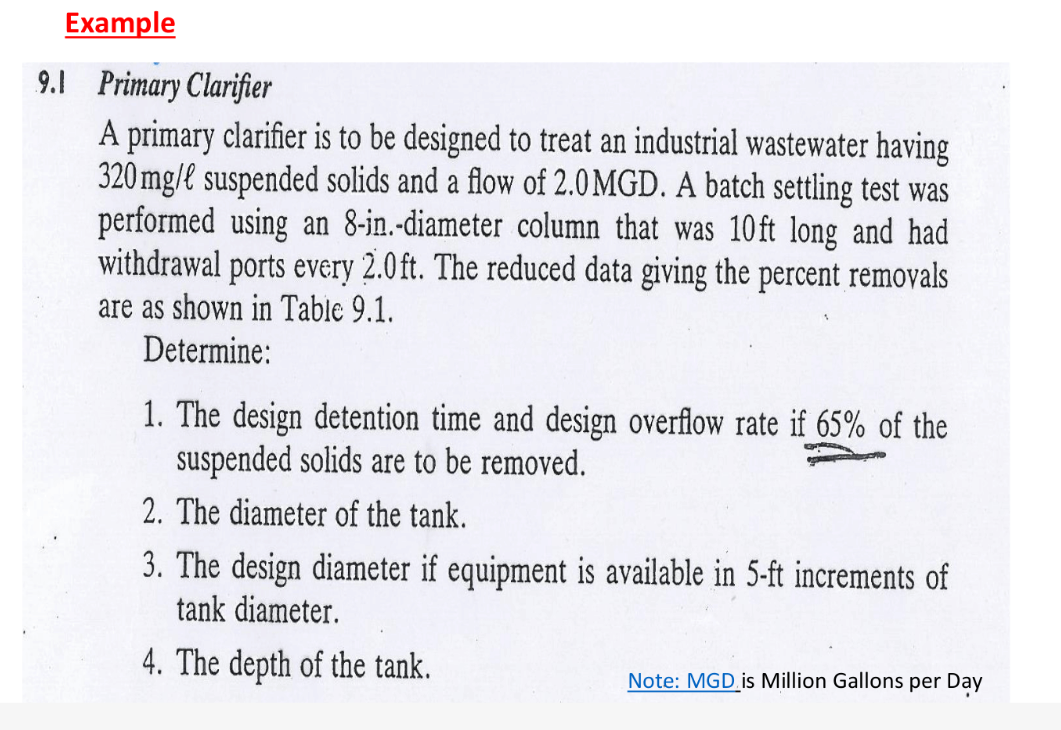 A primary clarifier is to be designed to treat an | Chegg.com