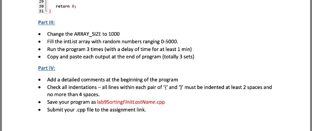Solved CSC 260L Laboratory 9 Fall 2020 Sorting Algorithms | Chegg.com