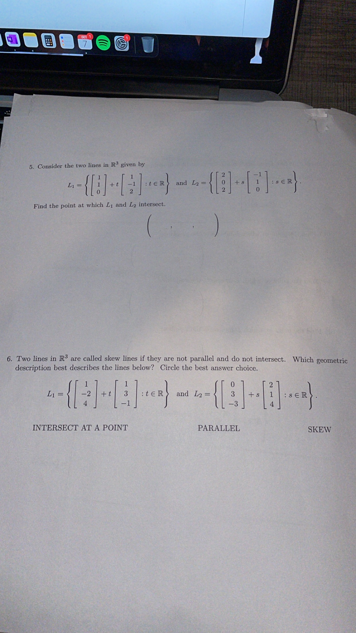 Solved 5. Consider the two lines in R3 given by | Chegg.com