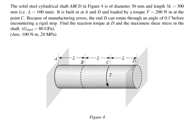 Solved The solid steel cylindrical shaft ABCD in Figure 4 is | Chegg.com