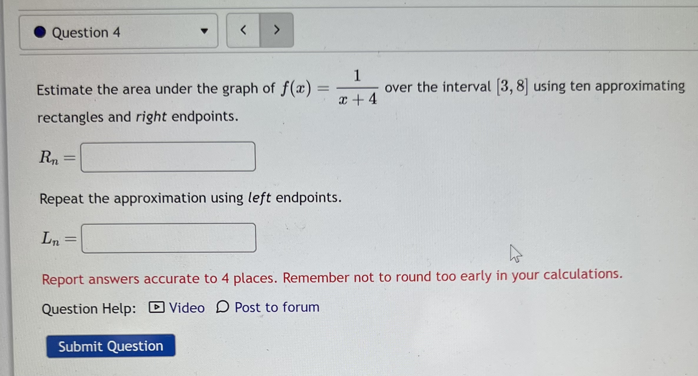 Solved Estimate the area under the graph of f(x)=x+41 over | Chegg.com