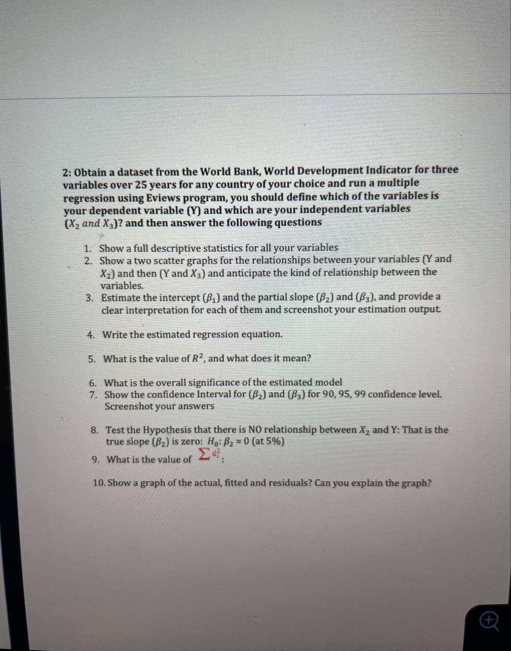 2: Obtain a dataset from the World Bank, World | Chegg.com