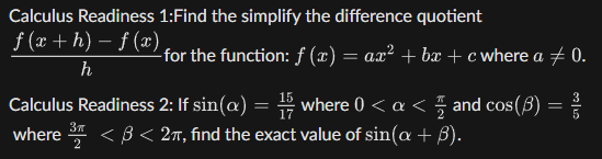 Solved Please solve 1 ﻿and 2Calculus Readiness 1:Find the | Chegg.com