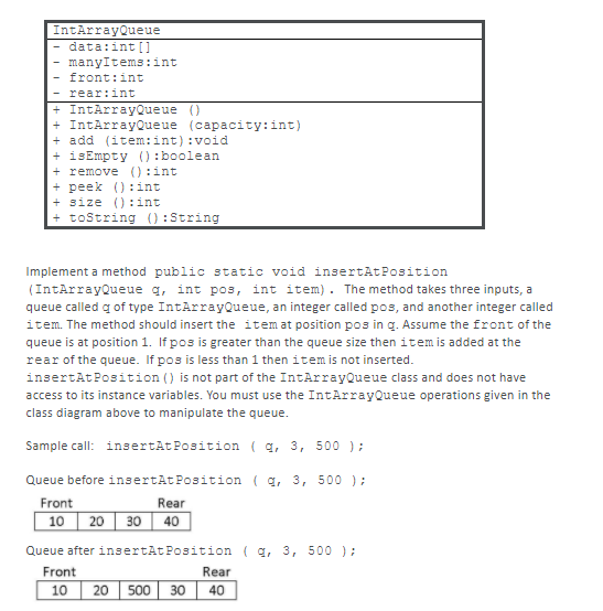 Solved IntArray Queue data:int[] manyItems:int front:int | Chegg.com