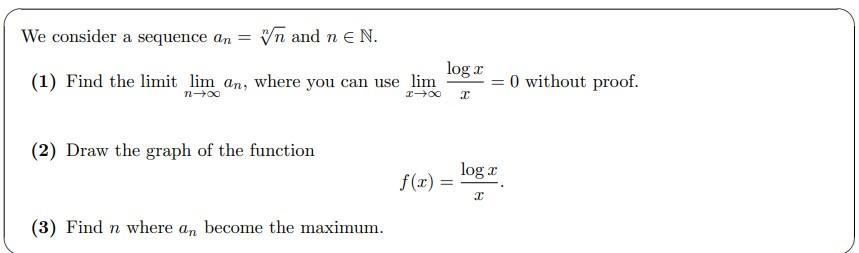 Solved We consider a sequence on = Vn and neN. log 2 (1) | Chegg.com