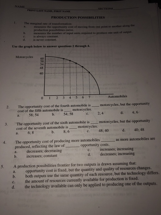 Solved NAME SECTION PRINT LAST NAME FIRST NAME PRODUCTION | Chegg.com