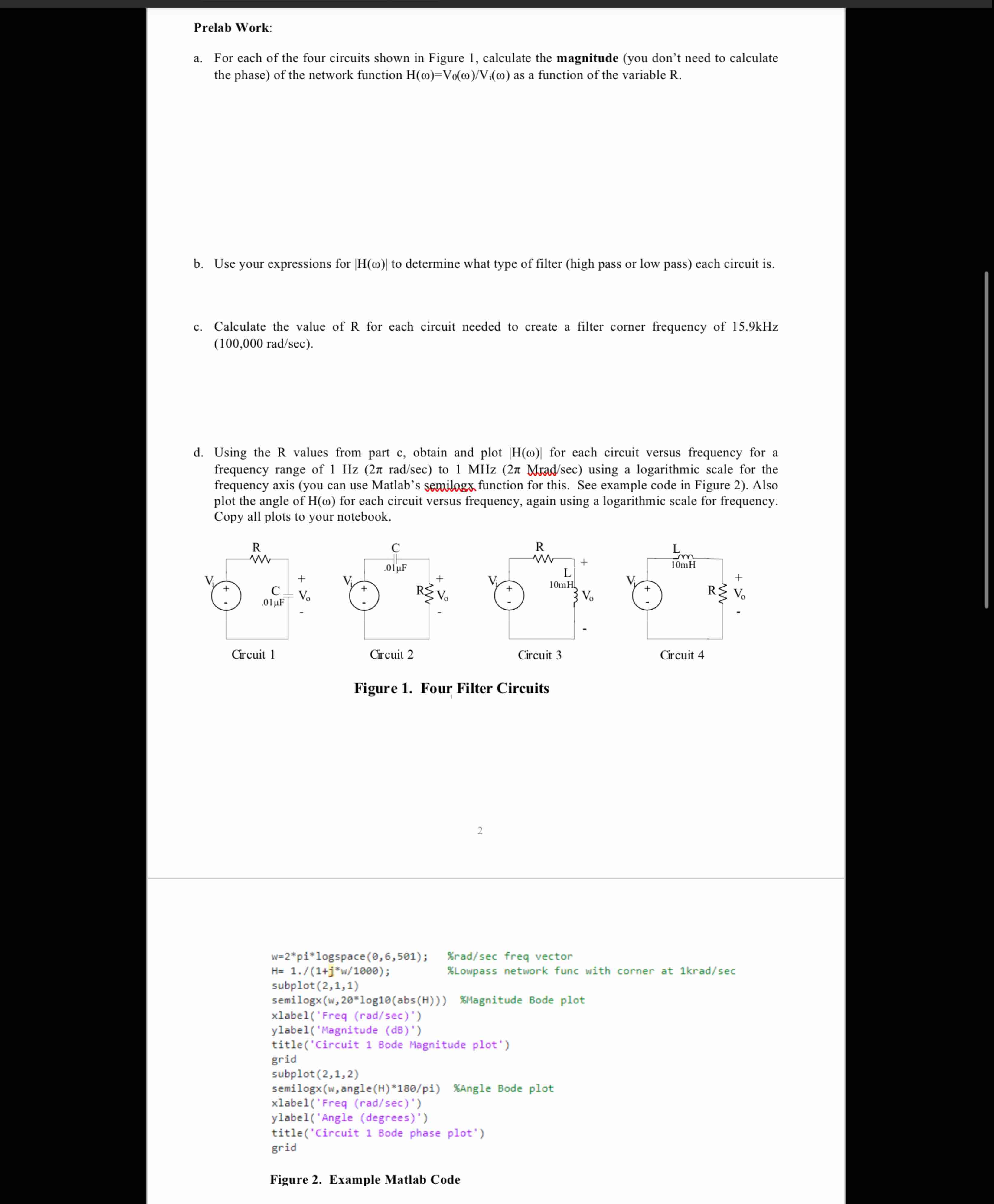 Solved Prelab Work:a. ﻿For each of ﻿the four circuits shown | Chegg.com