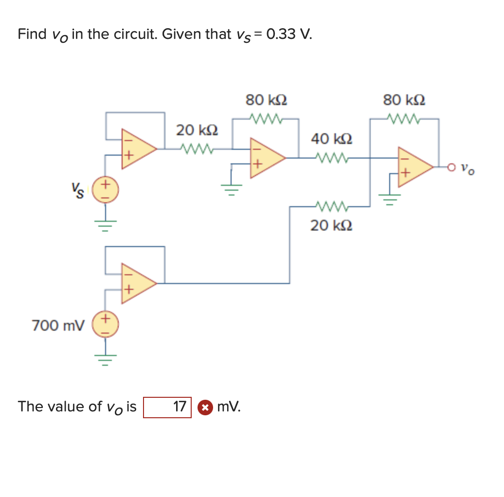 Solved Find vO in the circuit. Given that vS=0.33 V. 7 = The | Chegg.com